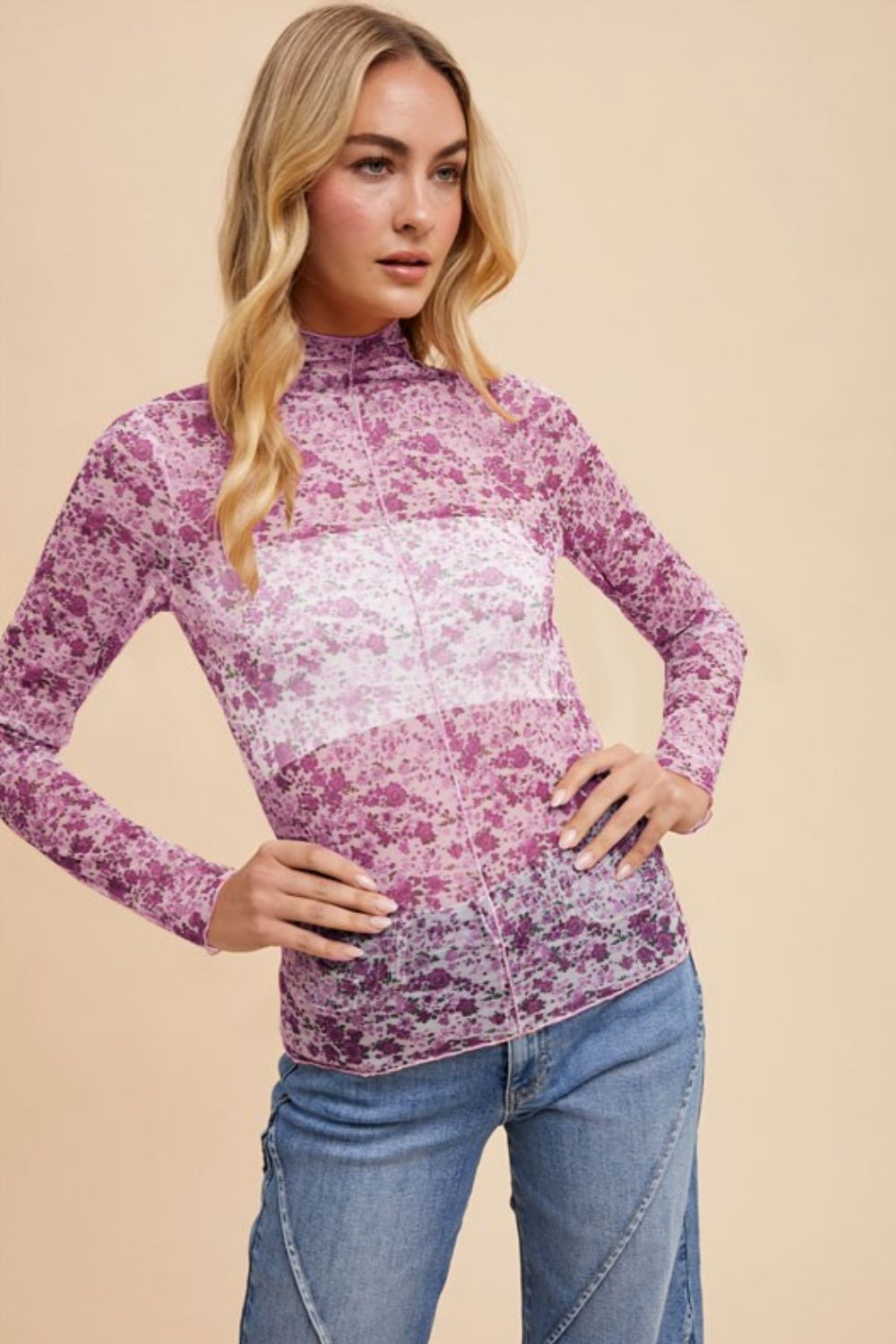 Annie Wear Floral Lettuce Hem Sheer Mesh Top – Shira fashion